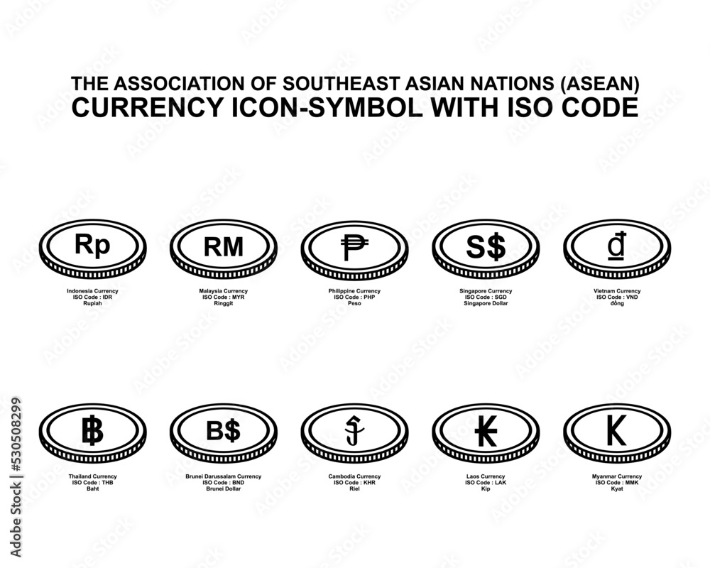 The Association of Southeast Asian Nations (ASEAN) Currency Icon-Symbol ...