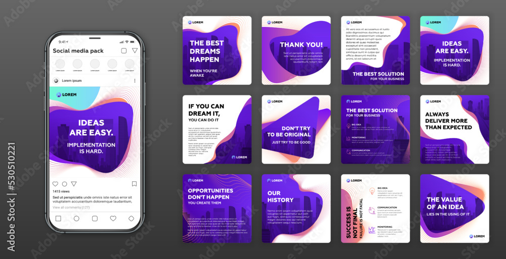 Social media post templates set with cityscape vector illustration on ...