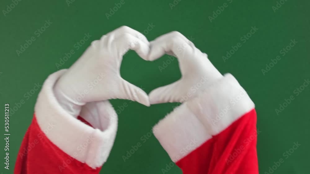 Santa Claus Two Hands Making Heart Shape Gesture Isolated On Green ...