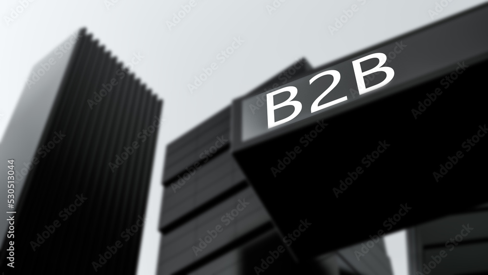 B2B concept on a concrete structure in the city black minimalism. B2B ...