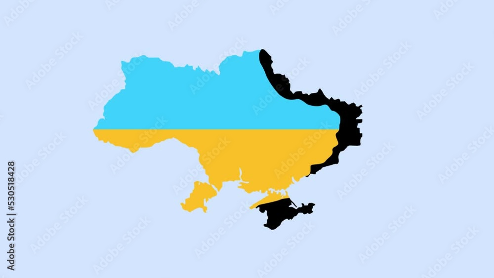 Ukraine country shape with the Crimean Peninsula, with blue yellow flag ...