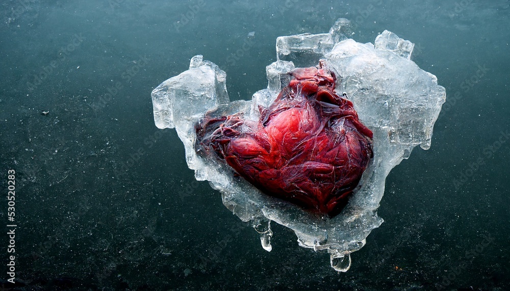 Human heart organ frozen in ice on display, medical mockup exhibition ...