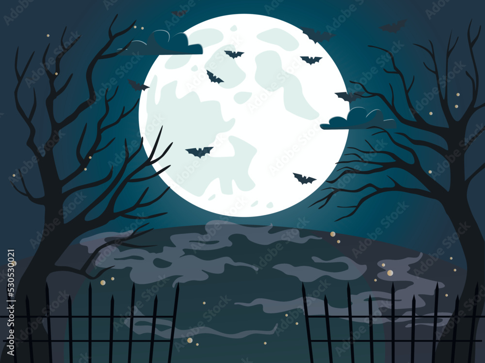 Blue Moon background for Halloween poster. Vector illustration. Stock ...