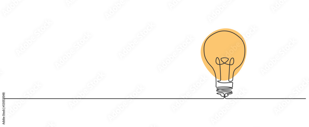 single line drawing of light bulb isolated on white background, line ...