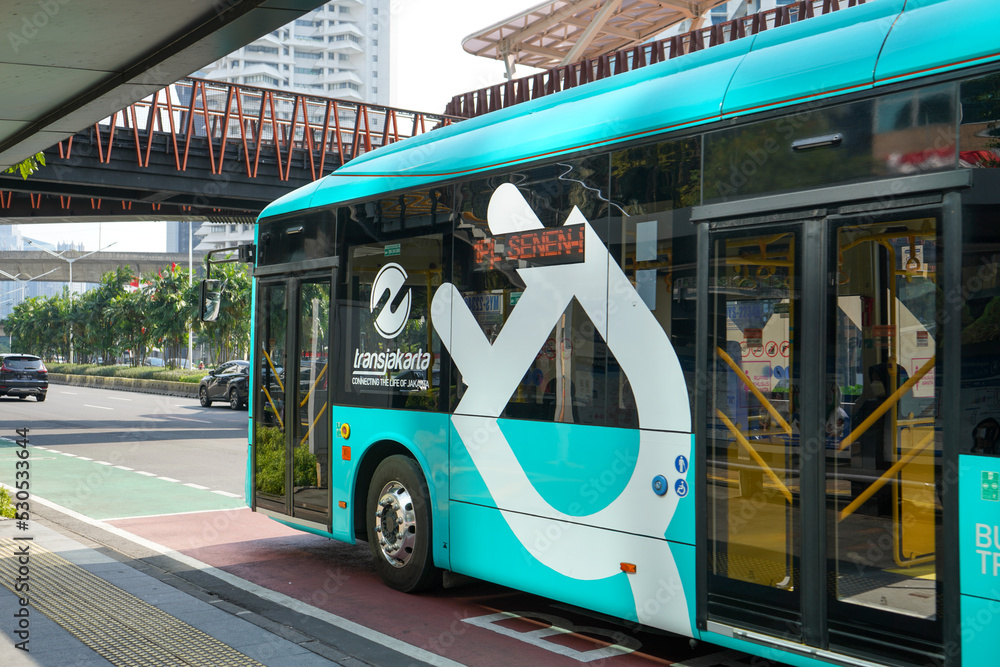 Jakarta, Indonesia - June, 2022 : Transjakarta electric buses operating ...
