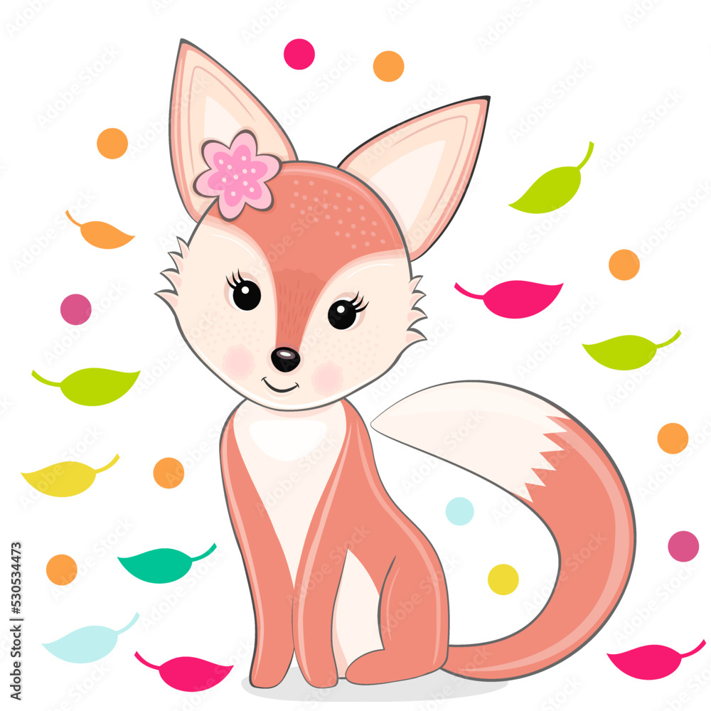 Vector illustration of a small fox cub on a white background. Stock ...