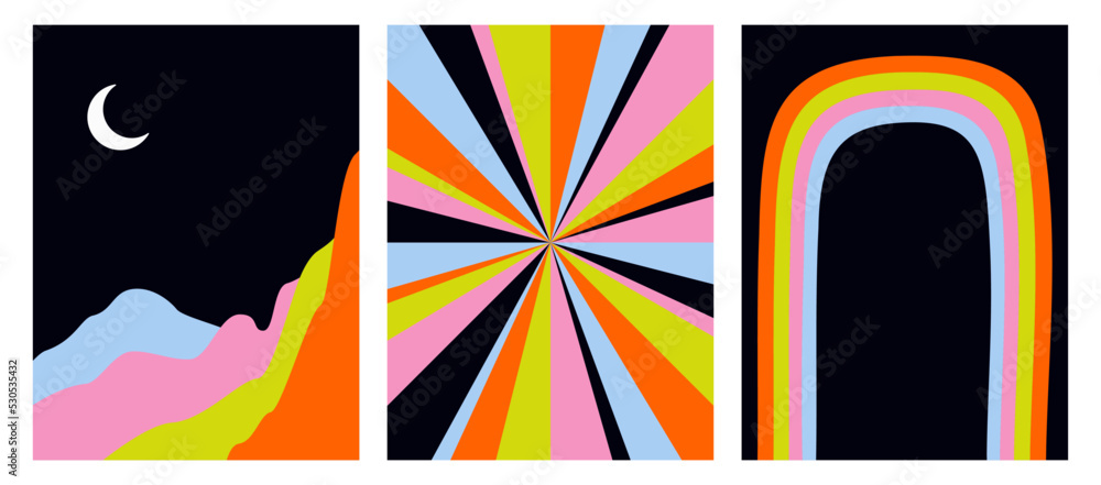 Set of retro backgrounds. Vector colorful posters in the style of the ...