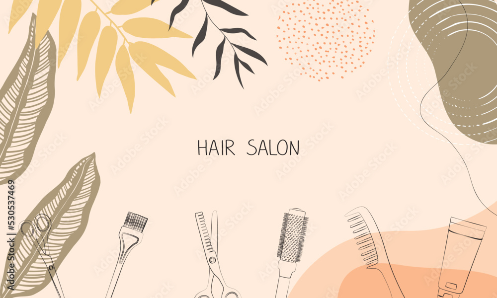 Frame, border of hairdressing tools. Hair salon accessories outline ...