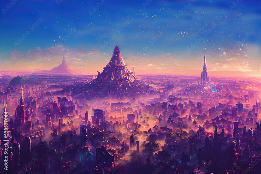 Fantastic Castle and Mountain City Float in the Air. Fantasy Backdrop ...