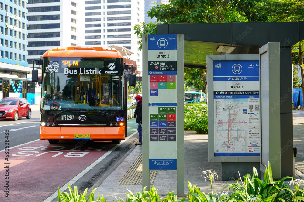 Jakarta, Indonesia - June, 2022 : Transjakarta electric buses operating ...