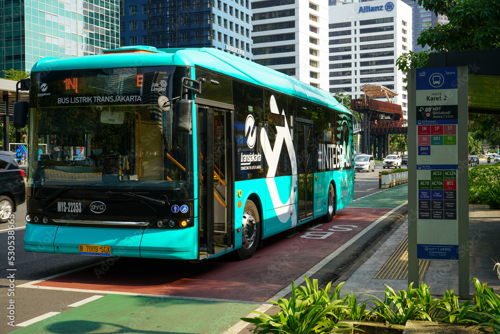 Jakarta, Indonesia - June, 2022 : Transjakarta electric buses operating ...