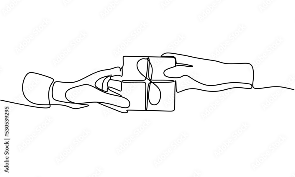 Vettoriale Stock Continuous line drawing of two hands holding gift box ...