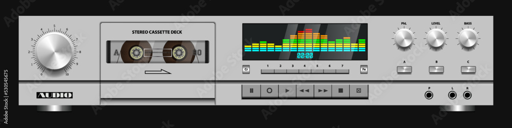 Vector vintage light stereo audio system rack with tape cassette deck ...