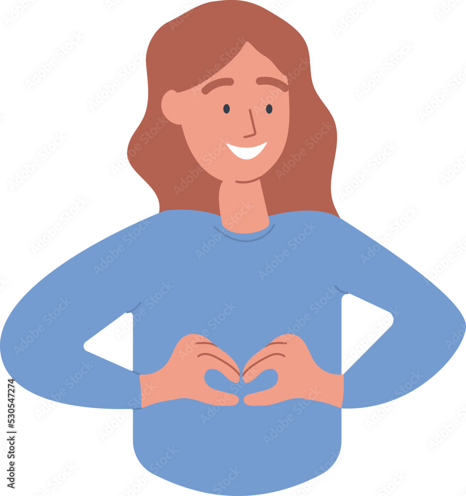 A happy smiling person gestures a heart sign with his hands. Approval ...