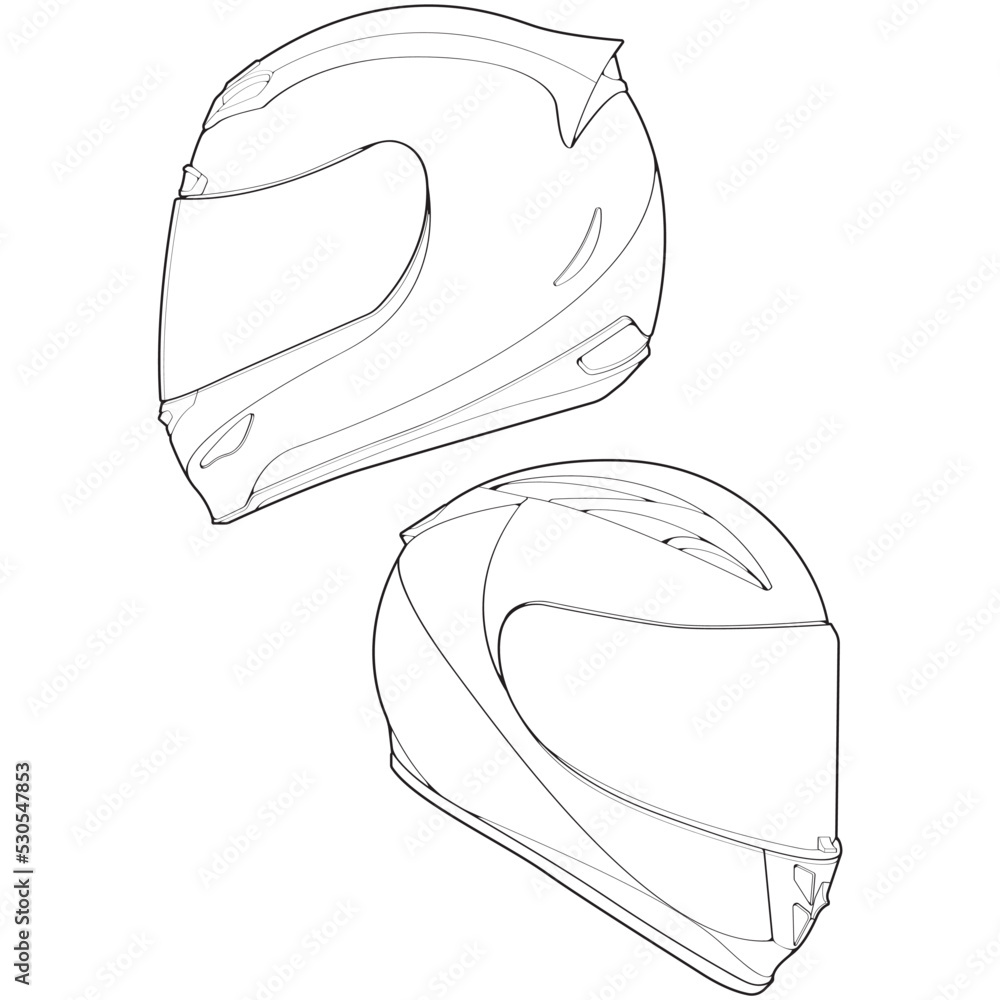 Set of Template Helmet Full face, Line Art helmet Vector Illustration ...