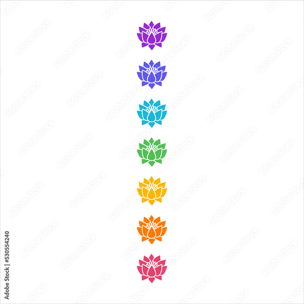Lotus flower chakras, Buddhism, rainbow colors, vector, isolated on ...