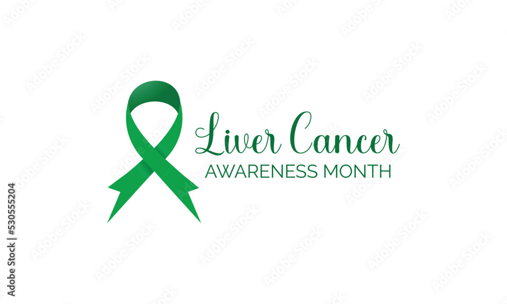 October is liver cancer awareness month. Green Color Ribbon Calligraphy ...