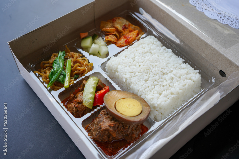 Serving rice boxes in white boxes from cardboard or paper boxes. White ...