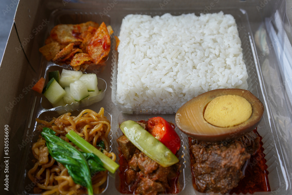 Serving rice boxes in white boxes from cardboard or paper boxes. White ...