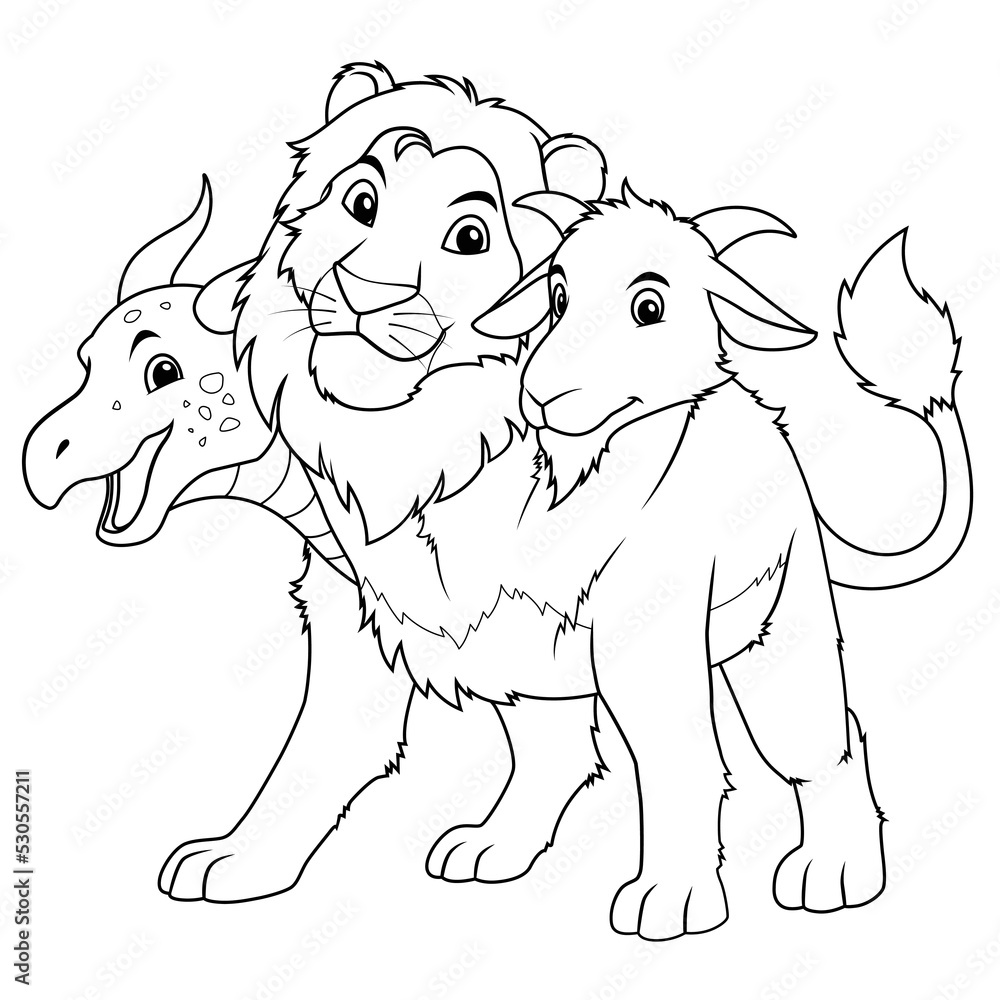 Chimera Cartoon Illustration BW Stock Vector | Adobe Stock