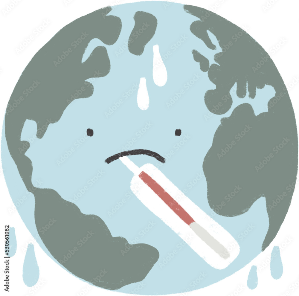 global warming concept. Earth clipart with increased, high temperature ...