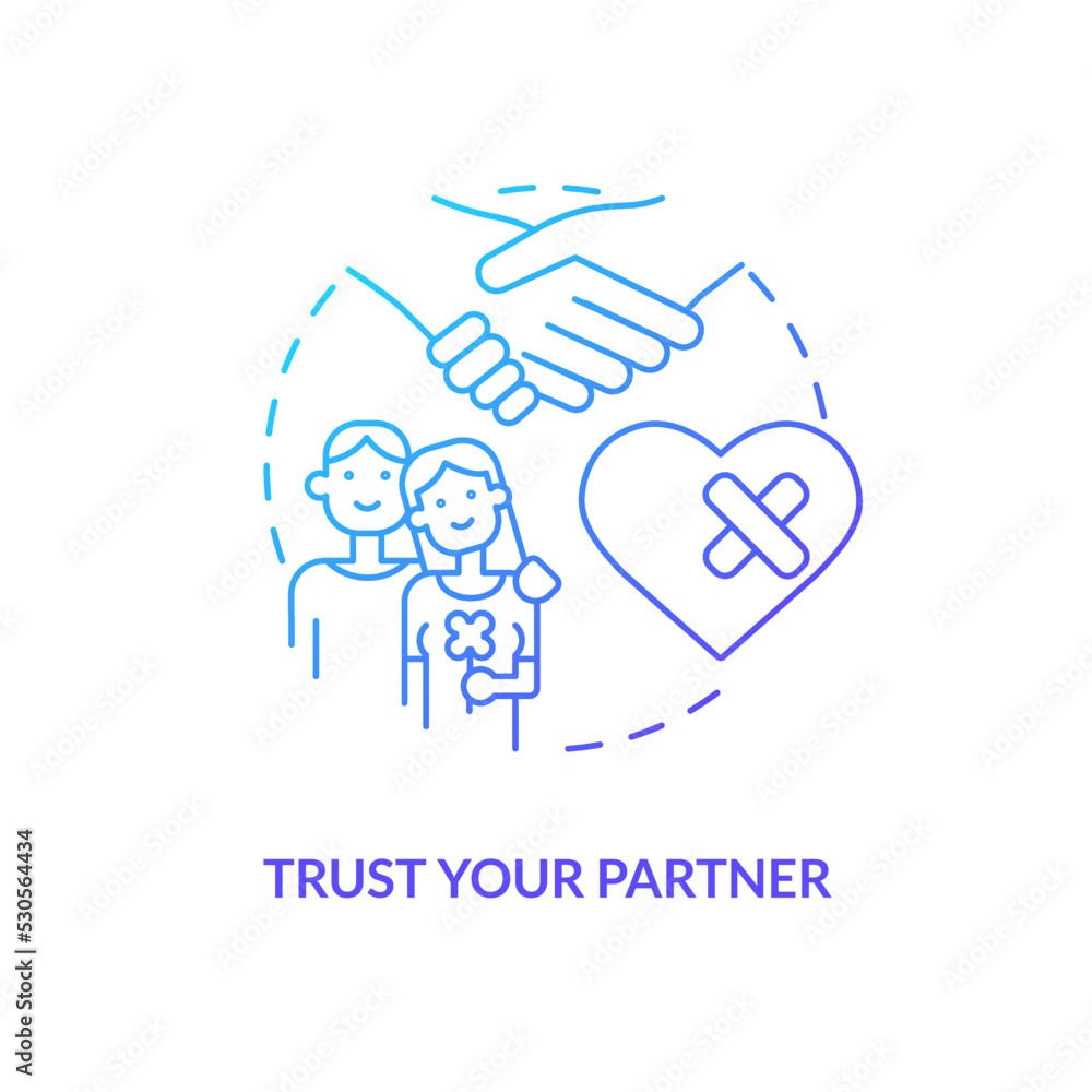 Trust partner blue gradient concept icon. Saving broken relationship ...