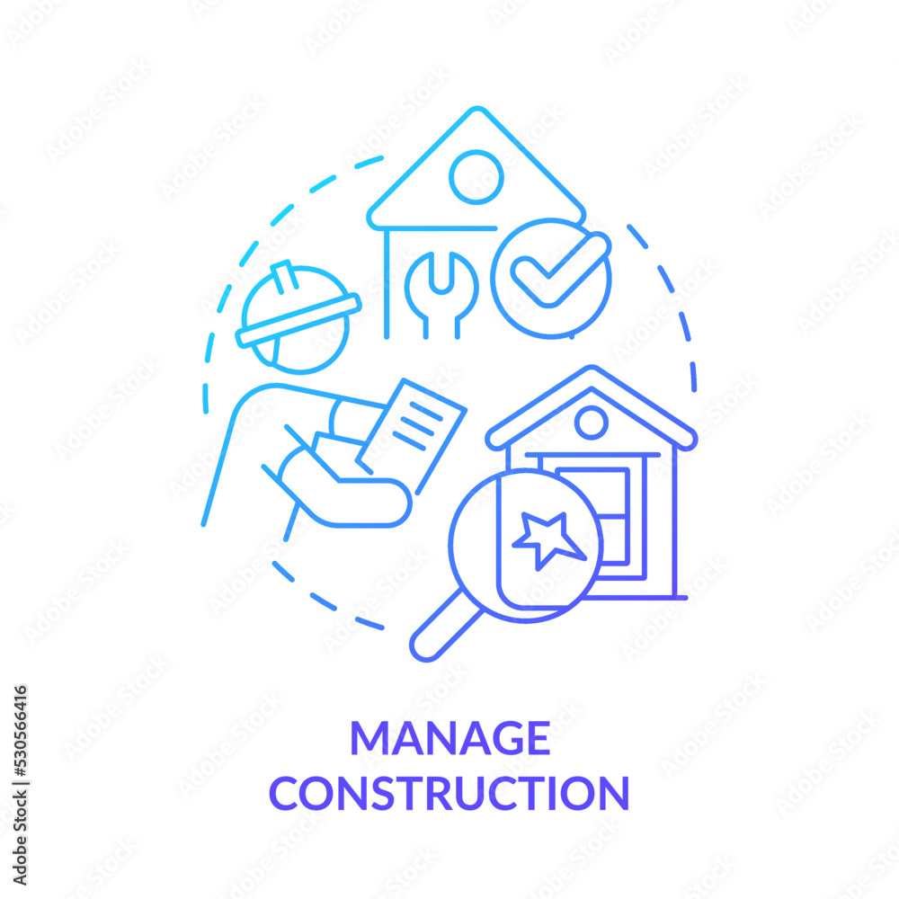 Manage construction blue gradient concept icon. Control of building ...