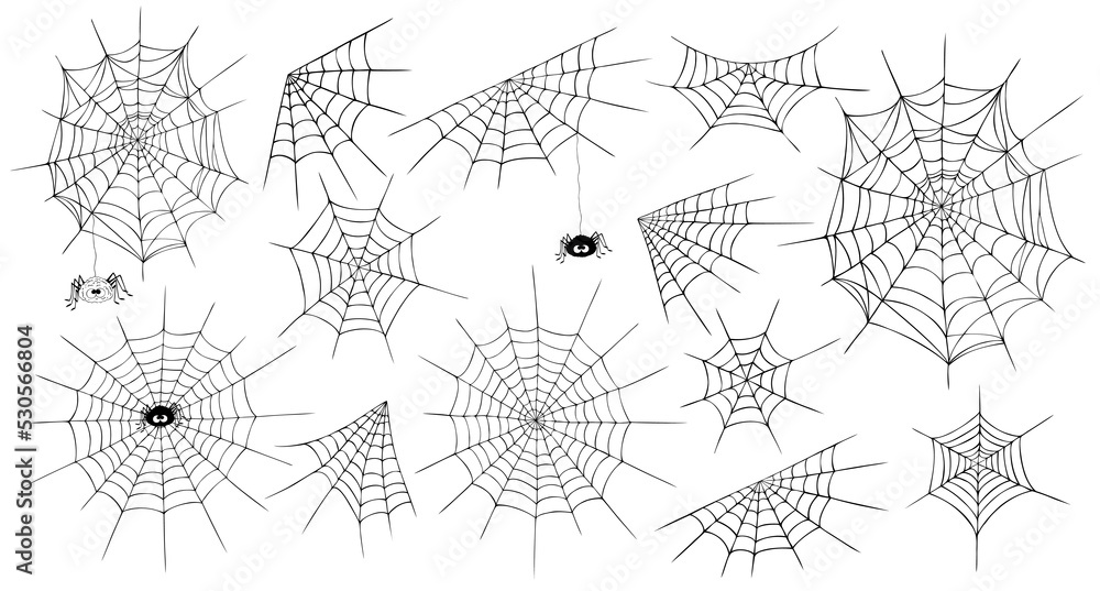 Halloween spiderweb set, cute spider. Cobweb collection, isolated on ...
