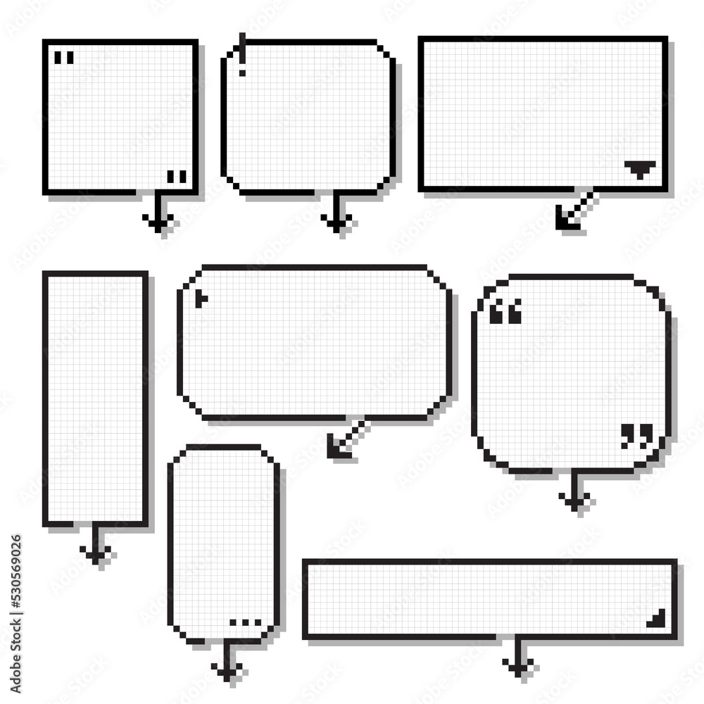collection set of retro game 8 bit line pixel speech bubble balloon ...
