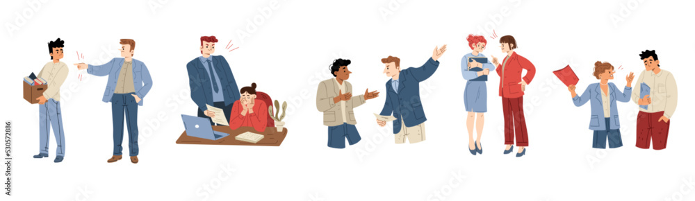 Angry boss scold workers in office. Concept of bad communication on ...