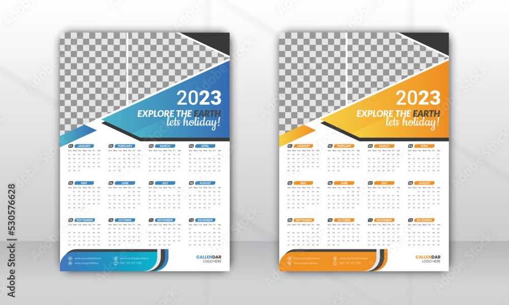 Wall Calendar 2023, Wall calendar design template for 2023, minimalist ...