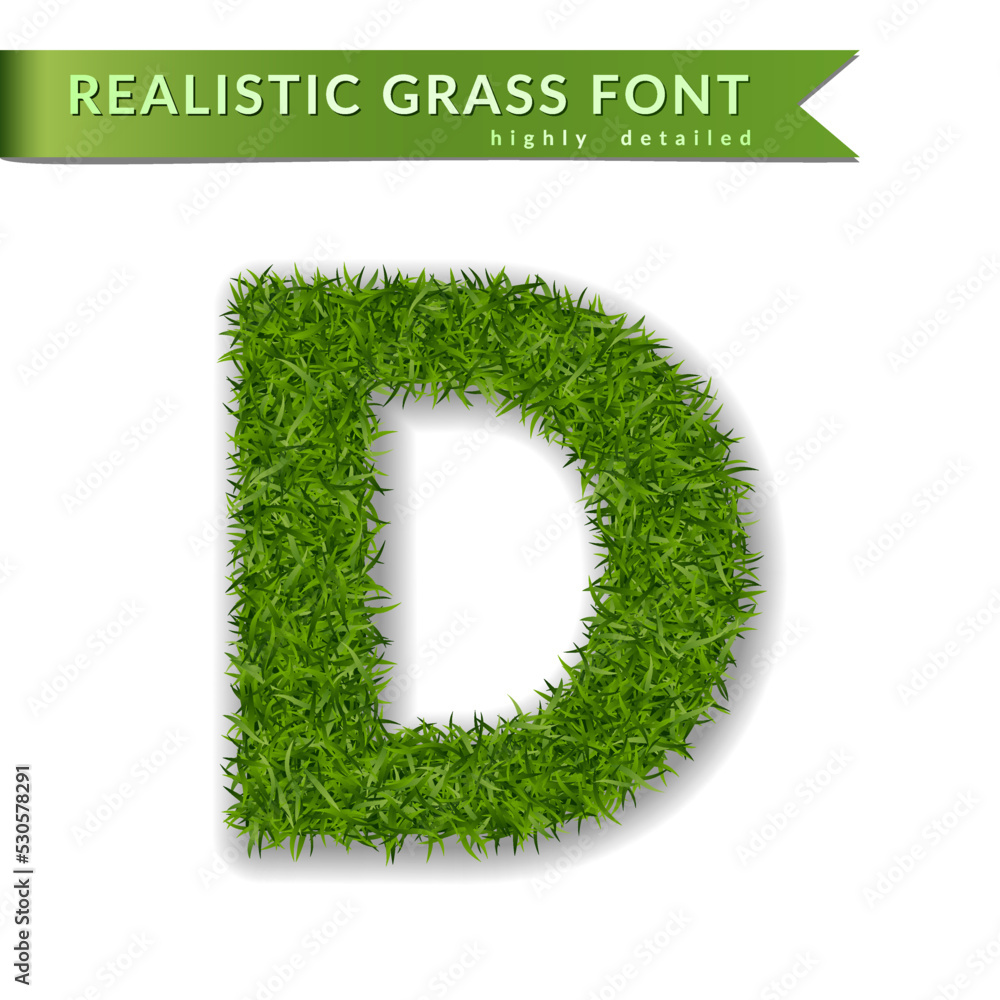 Grass letter D, alphabet 3D design. Capital letter text. Green font ...