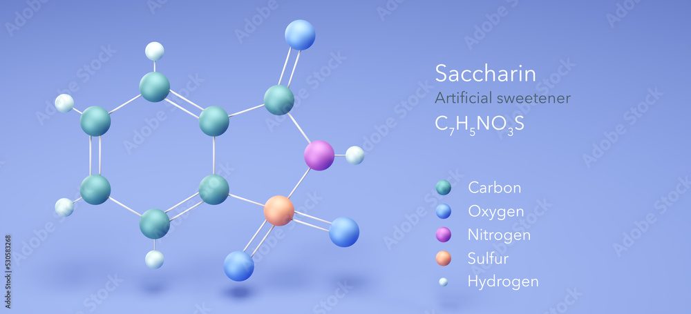 Poster saccharin, molecular structures, artificial sweetener, 3d model ...