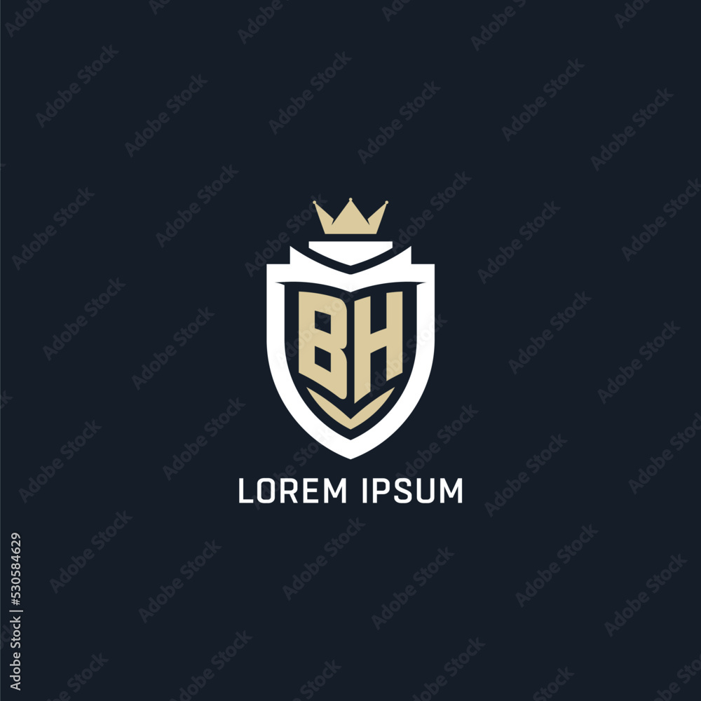 Initial letter BH shield and crown logo style, esport team logo design ...