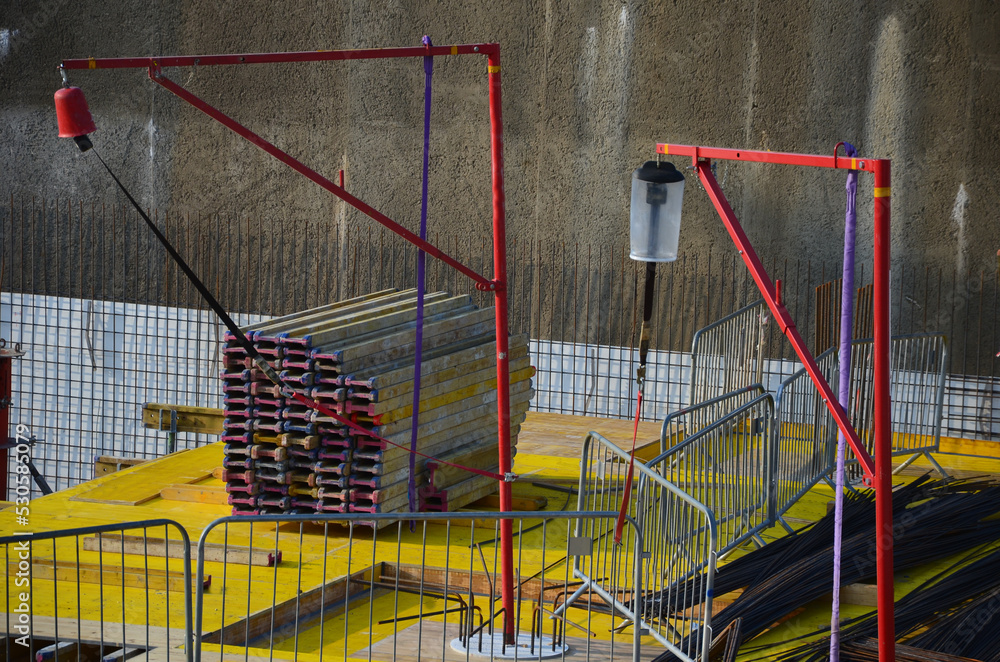 Anti-fall system during the construction of a new house, during the ...