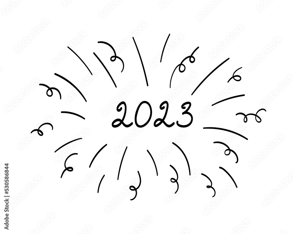 New Year 2023, hand-drawn poster, sketch doodle style. Festive banner ...