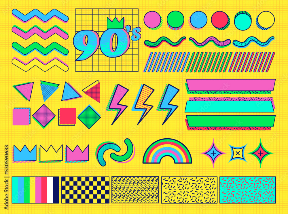 90s, retro, pop art, modern shapes, nineties, 90s background, colorful ...