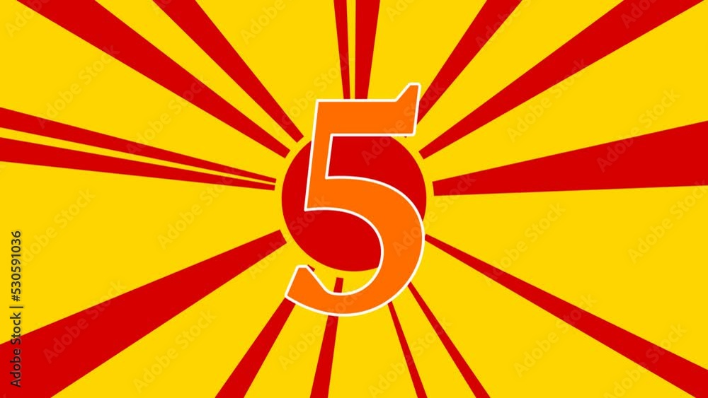 Number five symbol on the background of animation from moving rays of ...