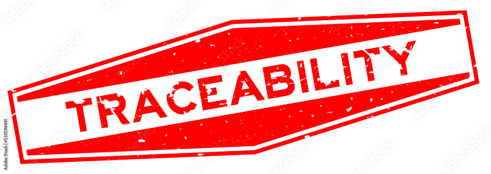 Grunge red traceability word hexagon rubber seal stamp on white ...