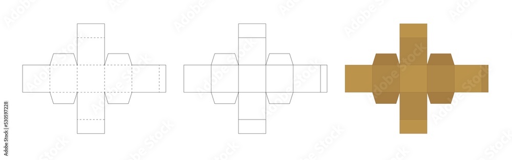 Cube square paper box template, trim scheme to make package, open ...