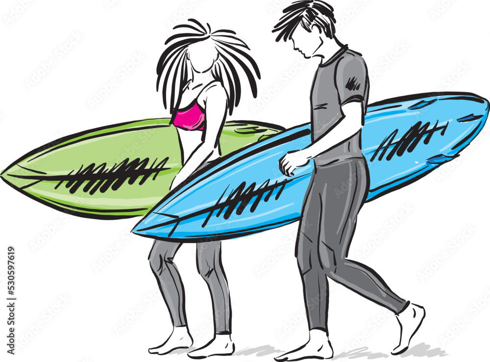 surfers with surfboards summer sports concepts girl and boy man woman ...