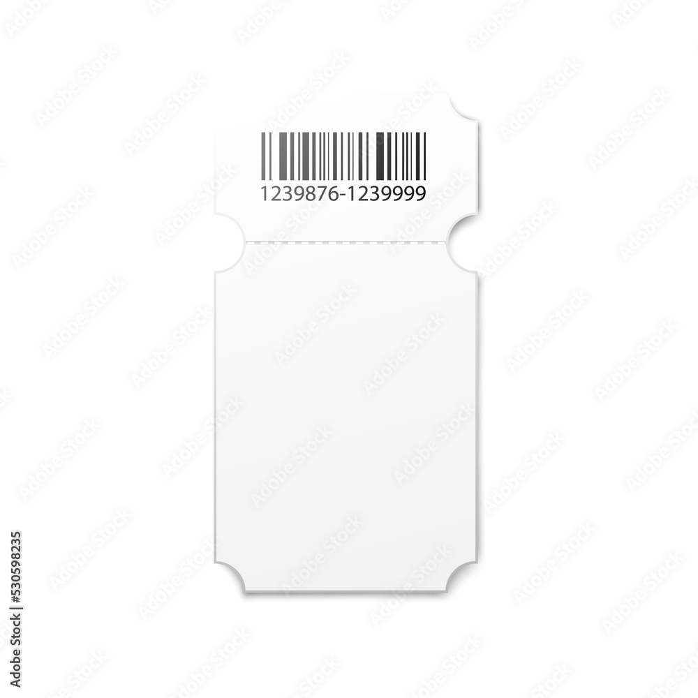 Realistic ticket with carved round edges and bar code template Stock ...