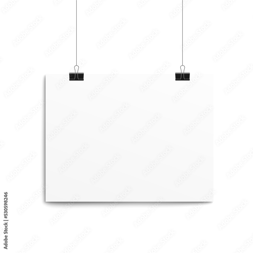Horizontal hanging paper sheet vector illustration isolated on ...