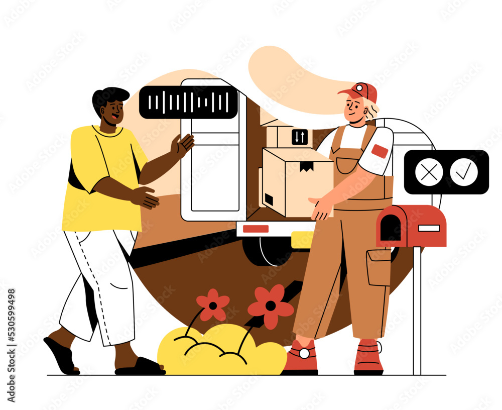 Global logistics or international shipping. Young male courier on truck ...