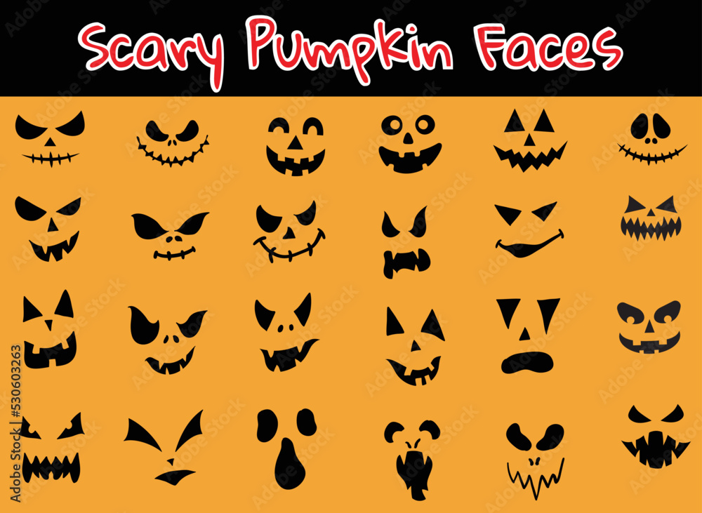 Scary Pumpkin Face, Halloween faces vector set, Scary Pumpkin Face SVG ...
