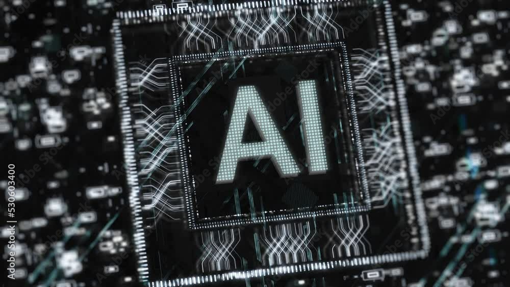 3D Render animation of AI Artificial intelligence in CPU chipset ...
