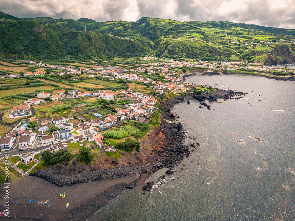 Rugged coastline of the Portuguese Azores islands in the Atlantic ocean ...