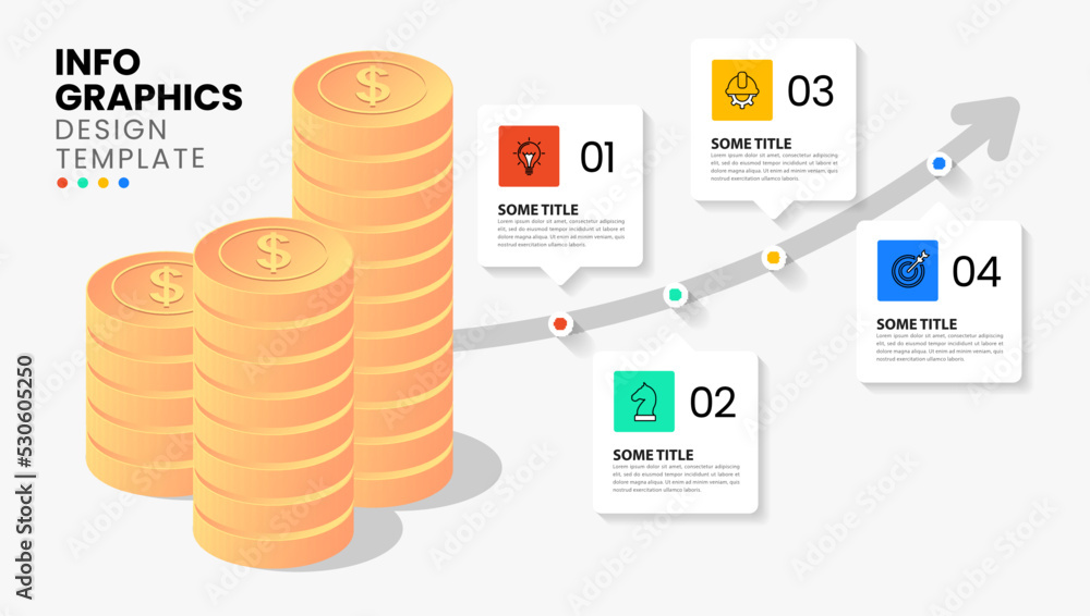 Infographic template. Investment concept with 4 steps and growing arrow ...