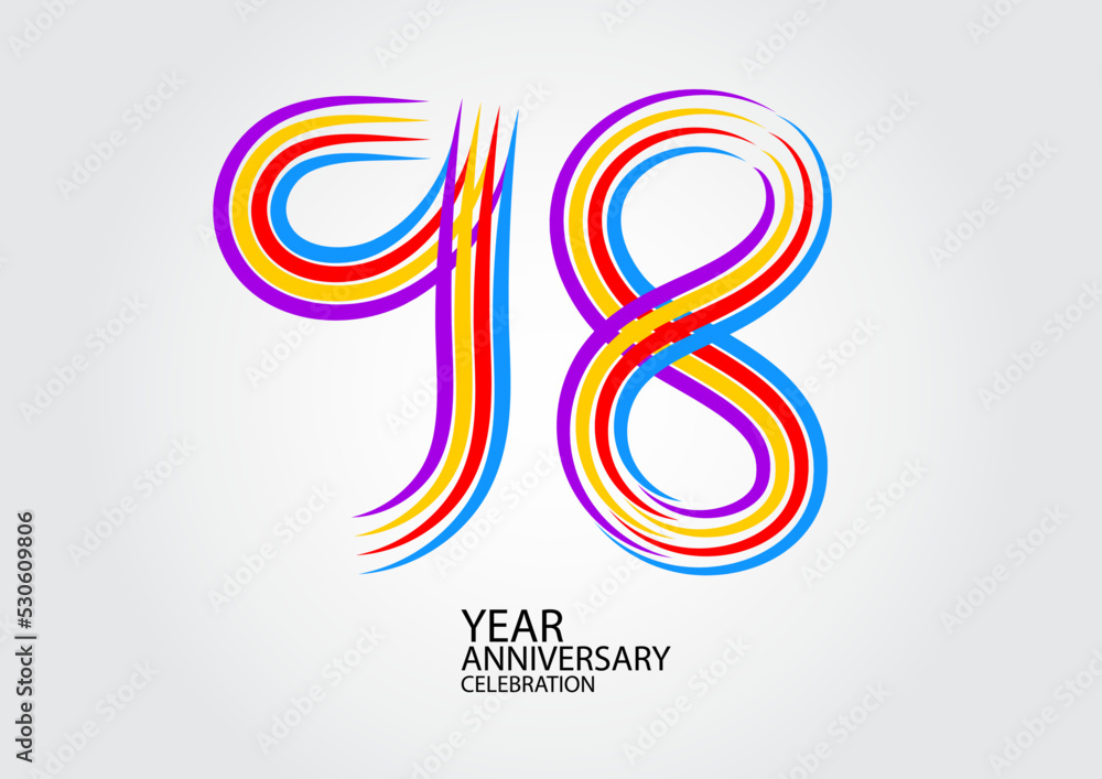 98 years anniversary celebration logotype colorful line vector, 98th ...