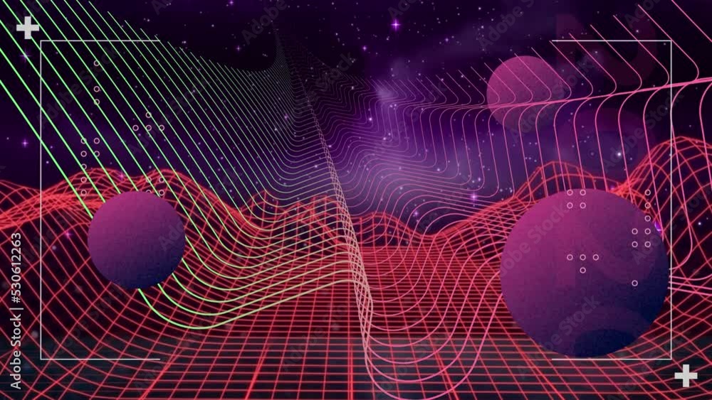 Animation of circles with wave patterns and triangle over infographic ...